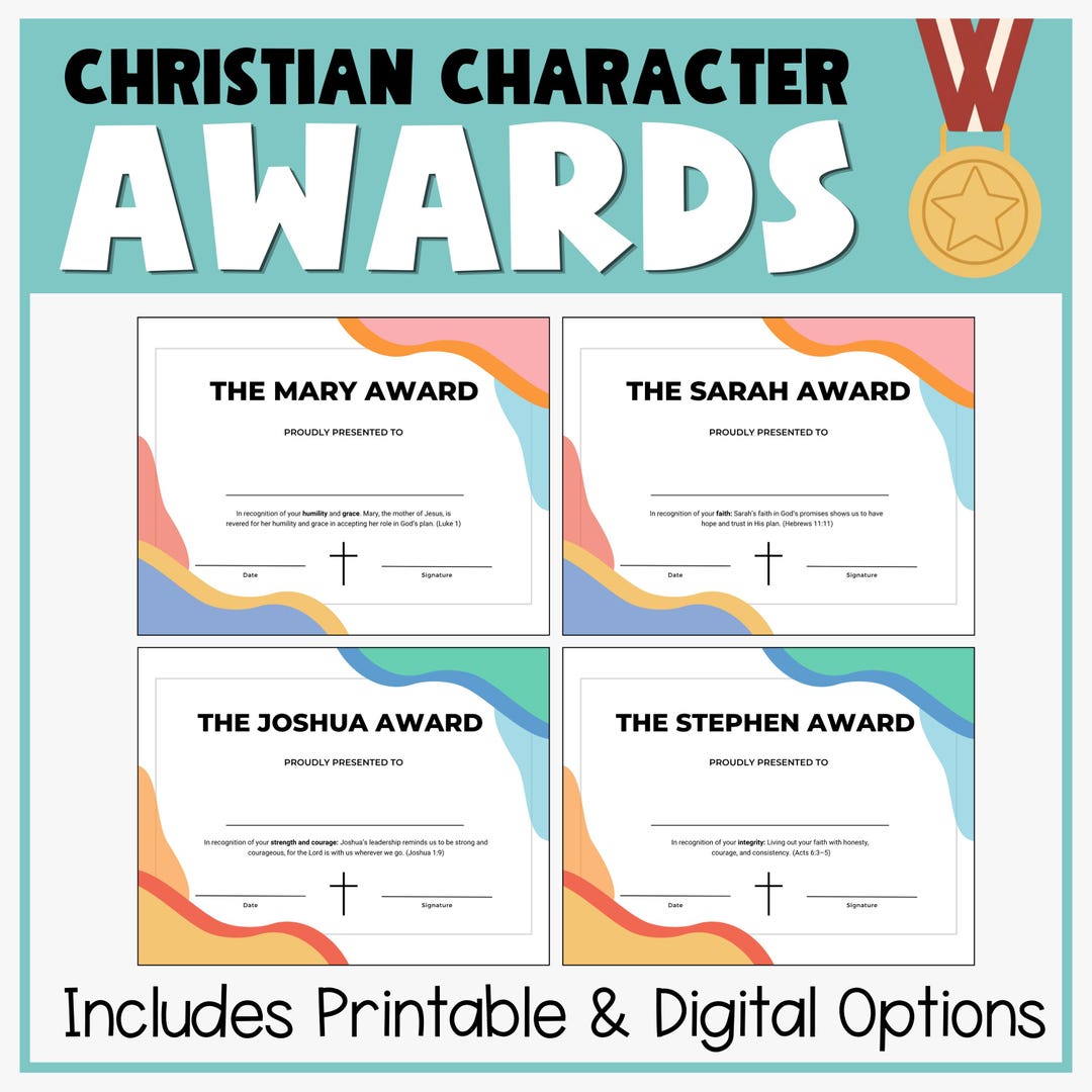 Christian Character Award Certificates, Kids Ministry Awards, Christian ...