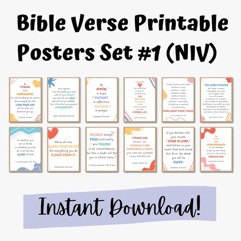 Bible Verse Posters: Set of 6 NIV Scripture Prints (digital Download ...
