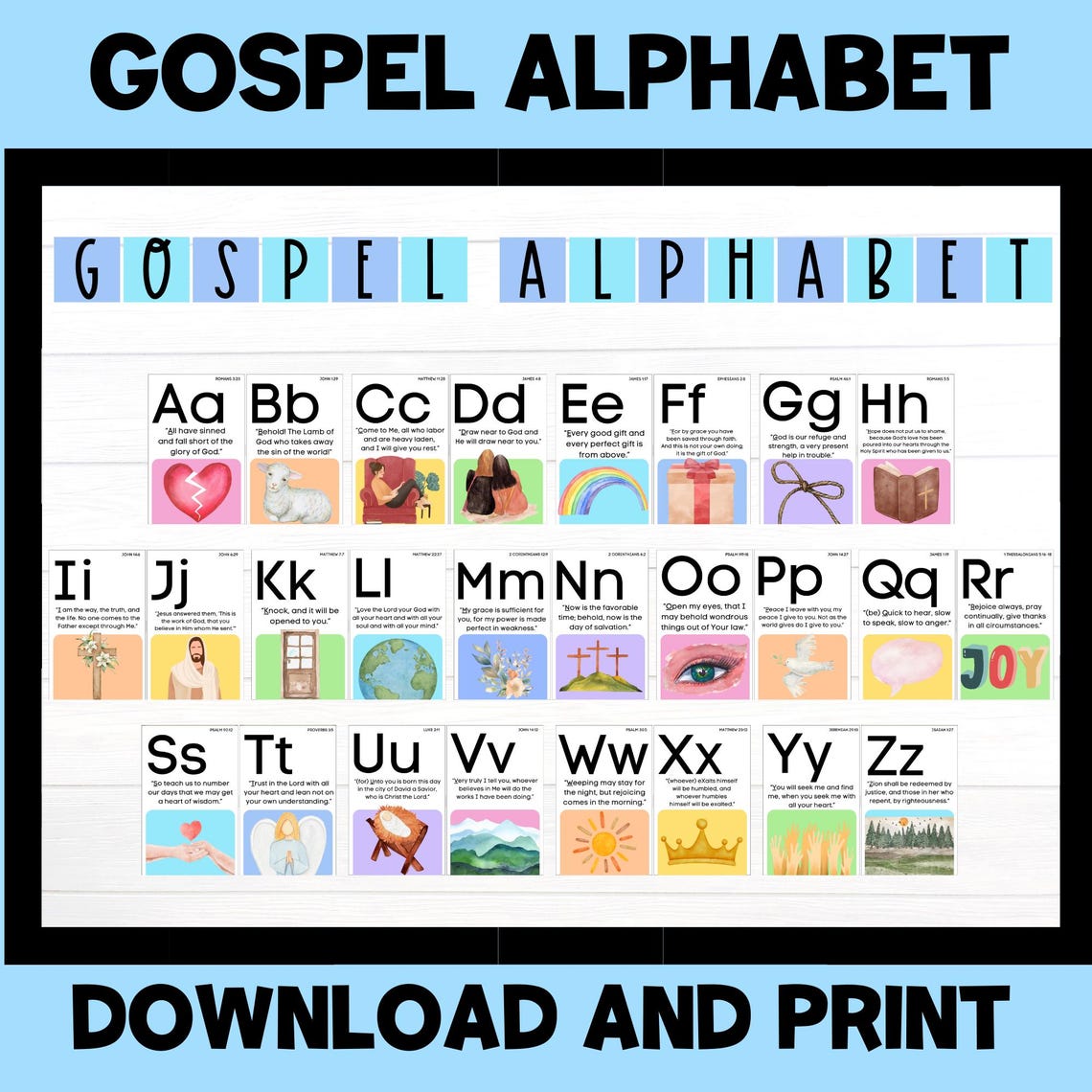 Bible Verse Alphabet Posters Printable - Alphabet Poster Kids Room ...