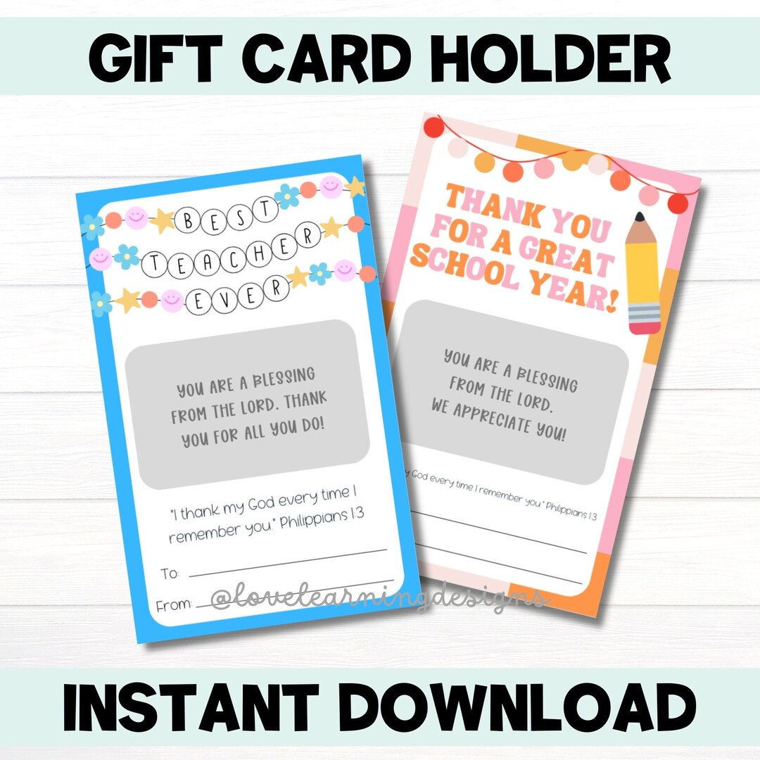 Christian Teacher Appreciation Gift Card Holder Printable, Teacher ...