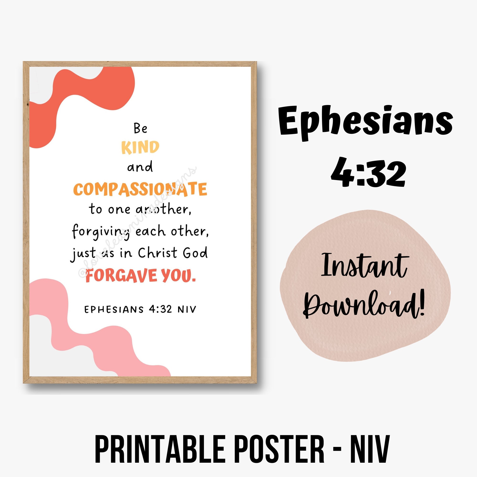 Bible Verse Wall Art for Kids, Ephesians 4:32, Scripture Printable Wall ...