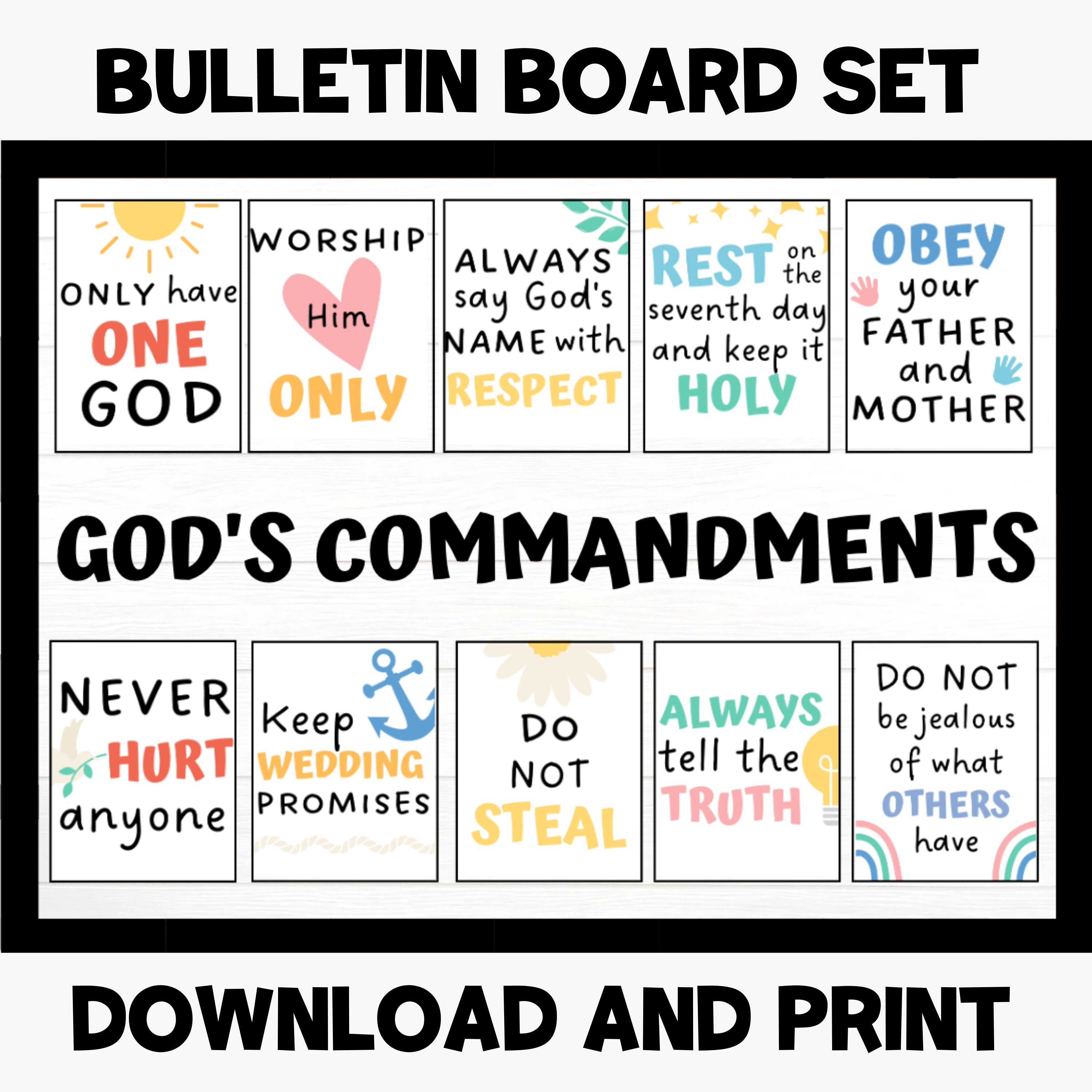 Ten Commandments Bulletin Board, Christian Classroom Decor, Sunday ...