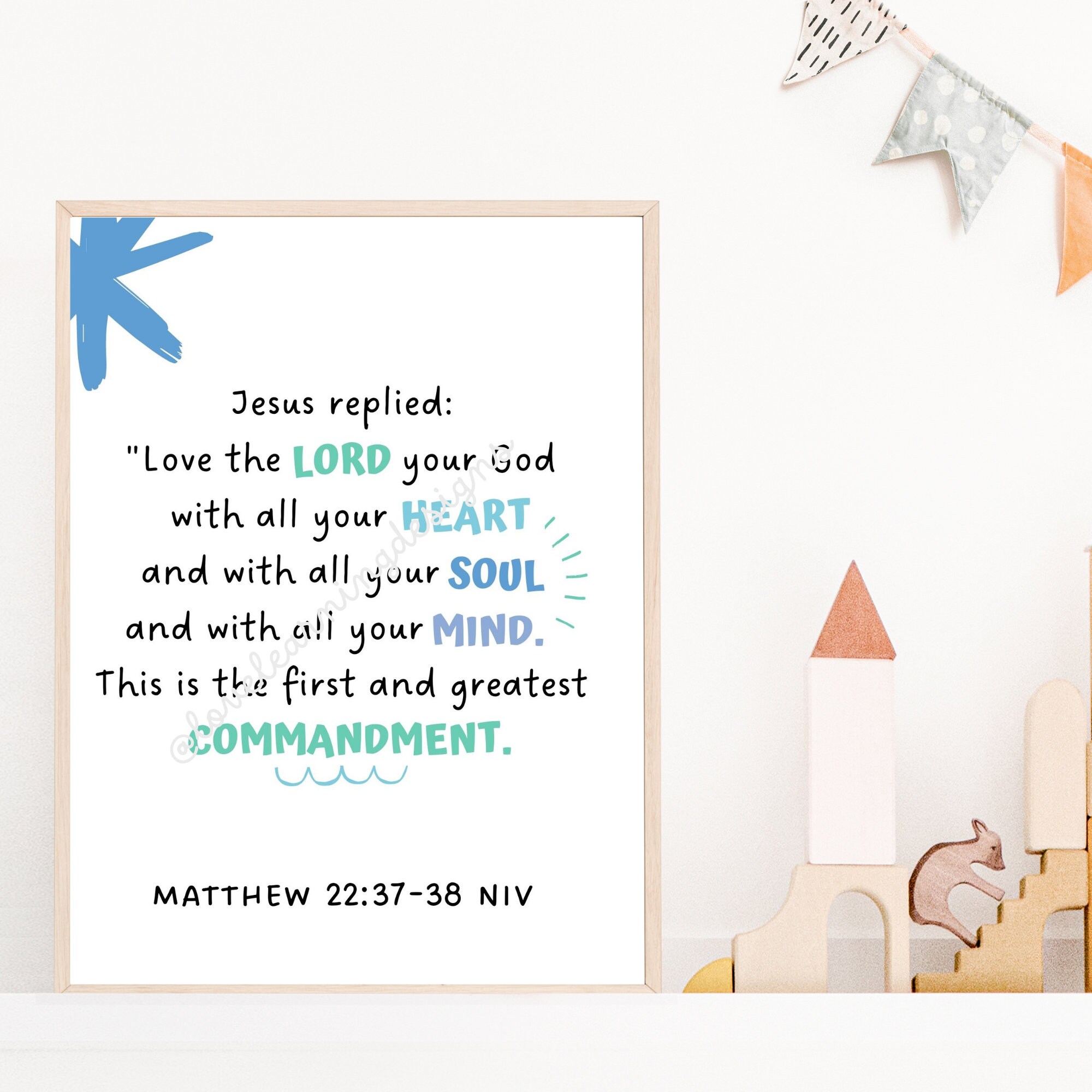 Scripture Printable Wall Art for Kids, Matthew 22:37-38, Bible Verse ...