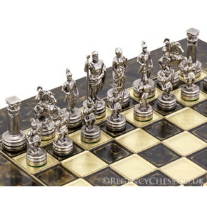 Handcrafted Greek Roman Army Chess Set: Metal Chessmen, Wooden Case ...
