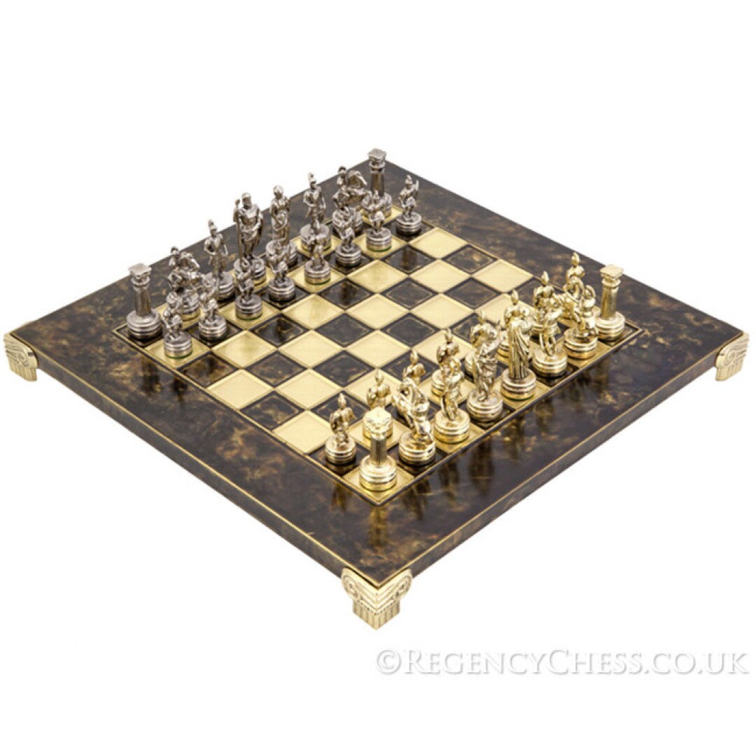 Handcrafted Greek Roman Army Chess Set: Metal Chessmen, Wooden Case ...