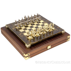 Handcrafted Greek Roman Army Chess Set: Metal Chessmen, Wooden Case ...