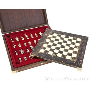 Handcrafted Greek Roman Army Chess Set: Metal Chessmen, Wooden Case ...
