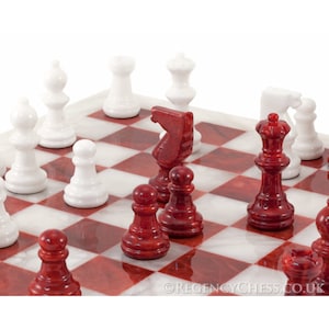Alabaster Chess Set | Ornate Red & White Marble | Exclusive Beautiful ...