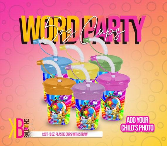 Custom Word Party Theme Cups W/ Straws 12 Cups Party - Etsy