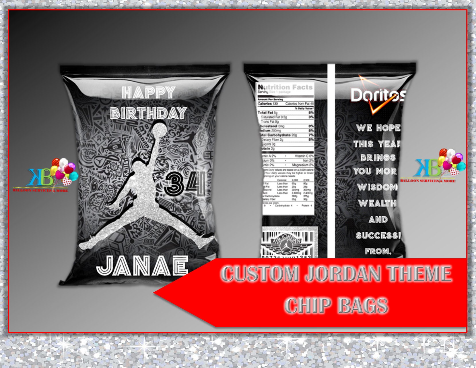Custom Jordan Theme Chip Bags( 12 Count) - Party Favors- Treats- Kids ...