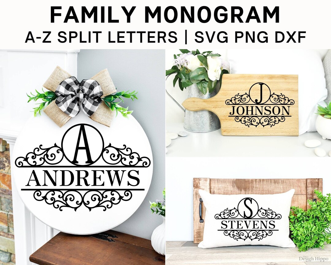 Split Family Monogram SVG PNG Split Name Frame Fancy A-Z - Etsy