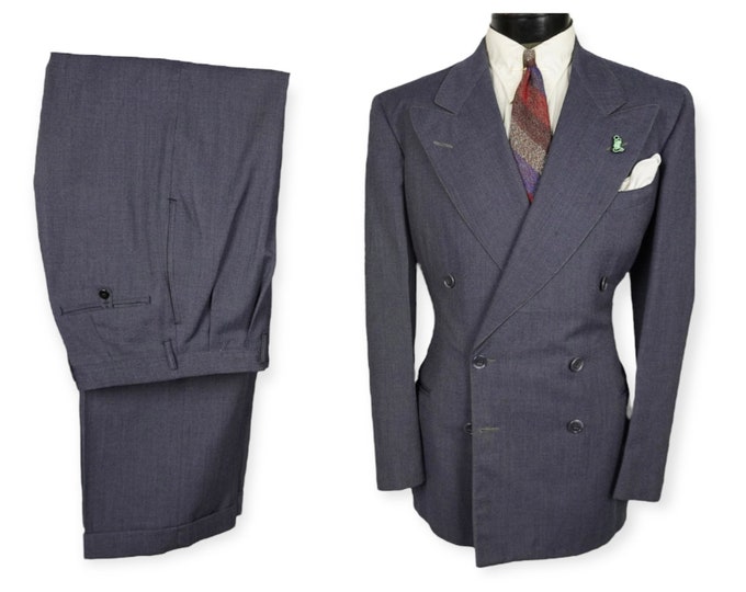 30s 40s Steel Blue DB Suit - Vintage Birdseye Peak Lapel - Etsy