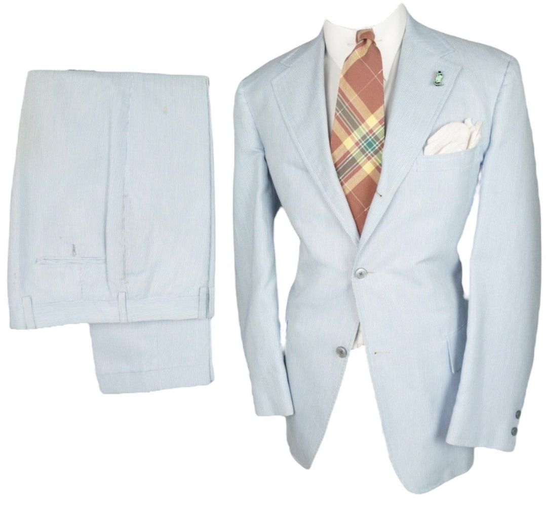 1960s Blue Pincord Suit - Vintage 60s White Blue Striped Lightweight ...