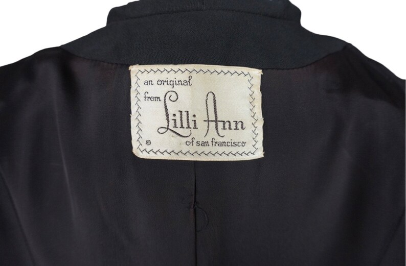 40s 50s Black Lilli Ann Suit - Vintage Ladies Gabardine Jacket Skirt ...