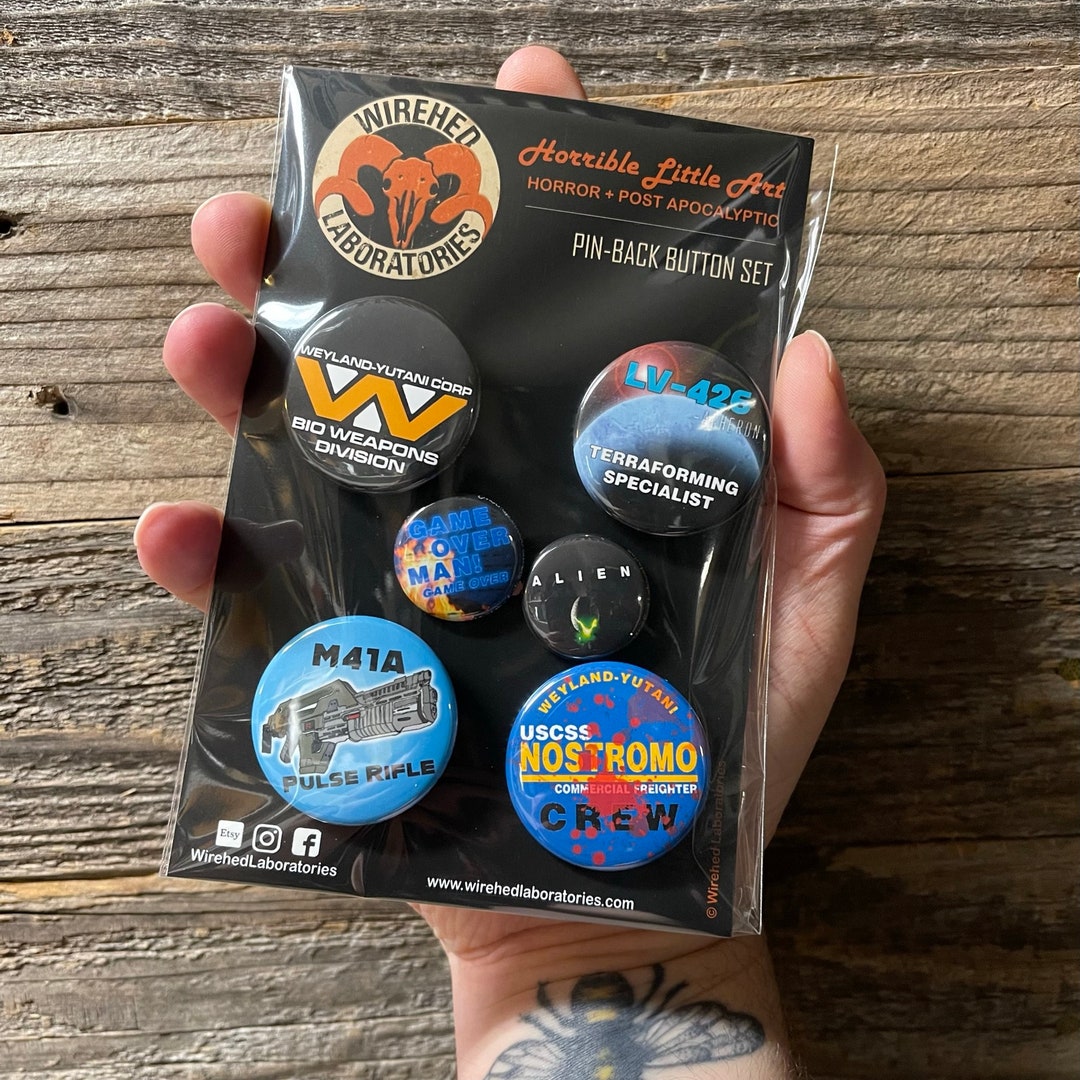 Alien Horror Movie Button 6 Pack Pins Featuring LV-426, Nostromo Crew ...