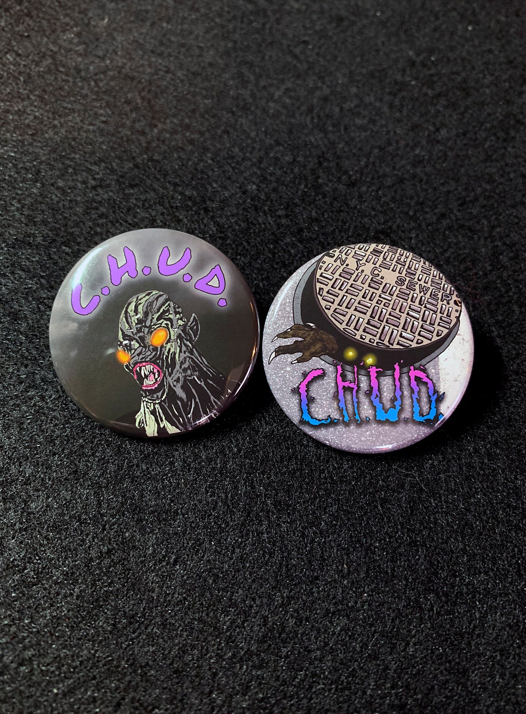 C.H.U.D. Horror Movie Buttons! TWO 1.5" CHUD Pins. Cult Classic, 80s ...