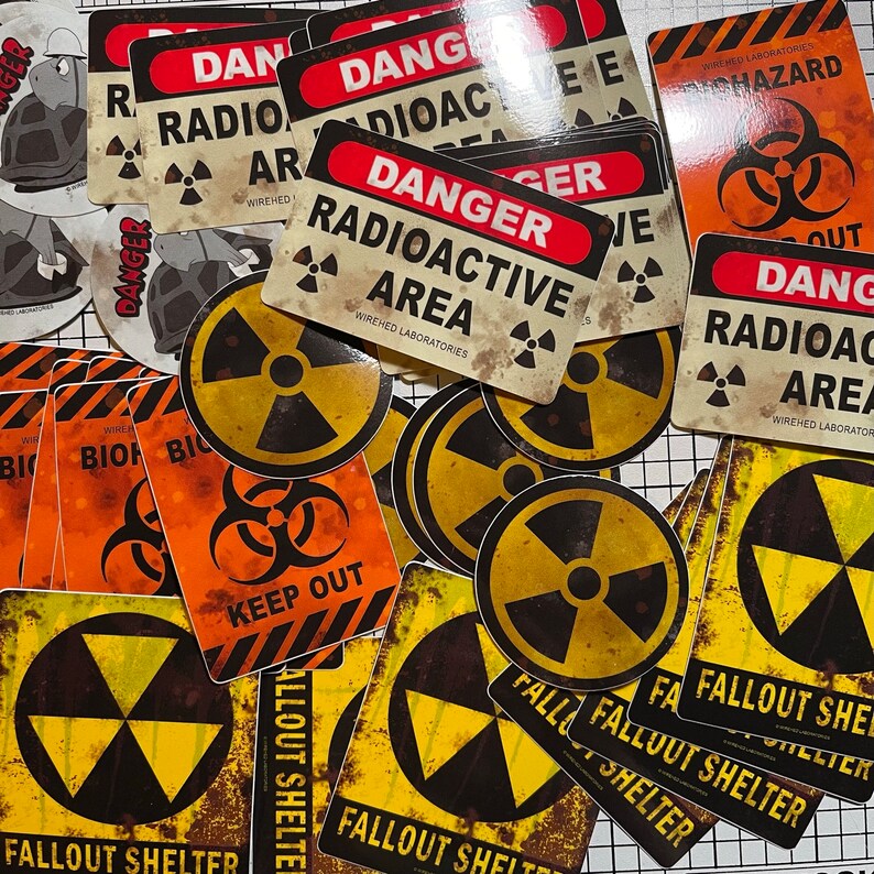 Radiation Warning Sticker Set! Distressed Graphics! Fallout Shelter ...