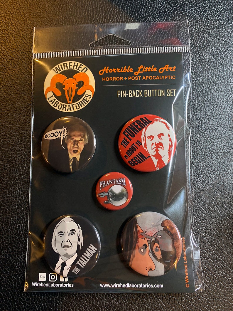 PHANTASM Horror Movie Button Pin Set! Featuring the Tall Man! Four 1.5 ...