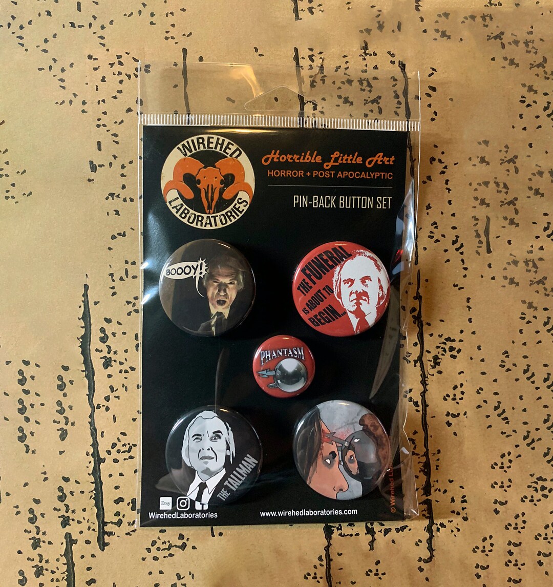 PHANTASM Horror Movie Button Pin Set! Featuring the Tall Man! Four 1.5 ...