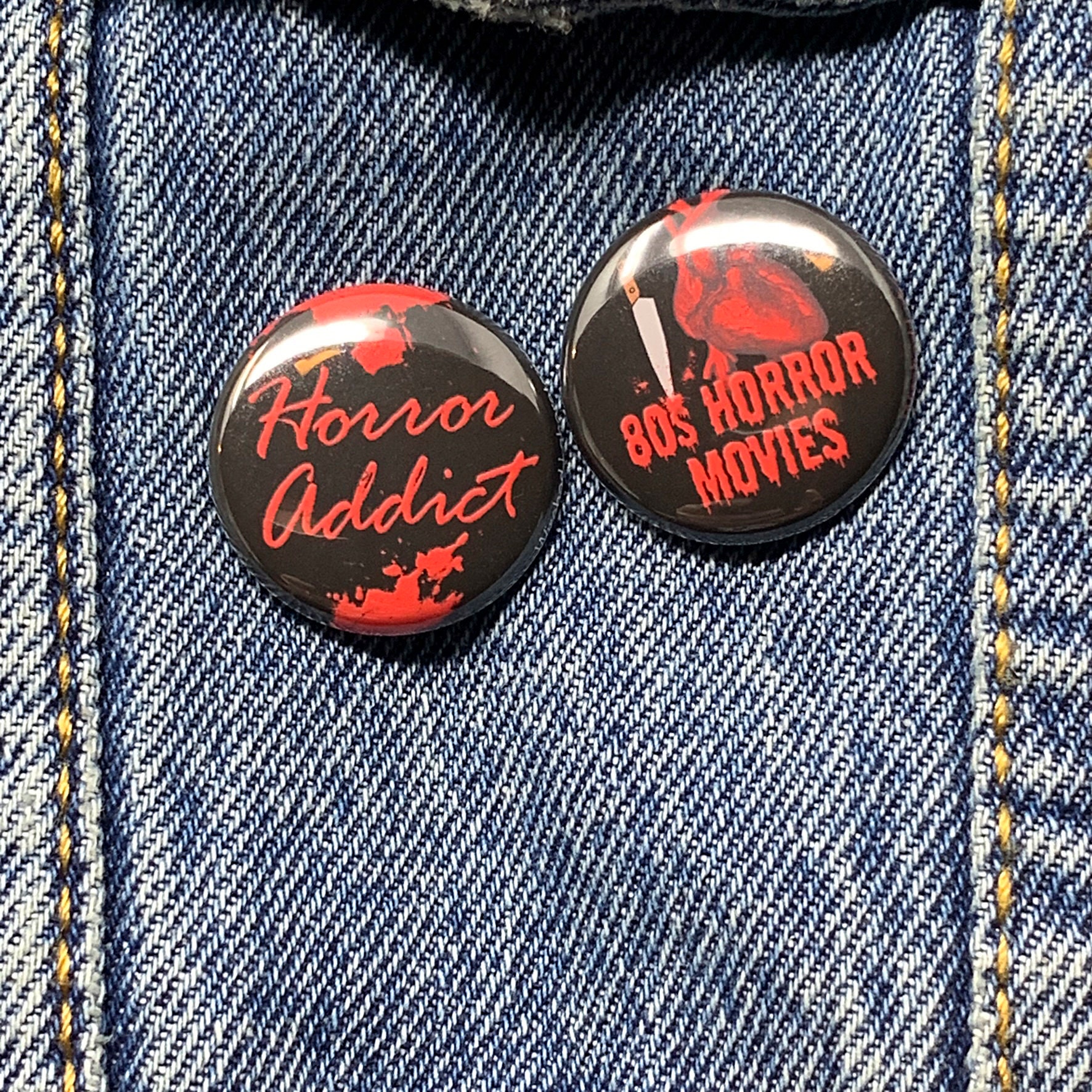 Horror Addict & I Heart 80s Horror Movies 1 Buttons for - Etsy UK