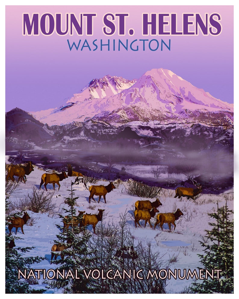 Vintage Mount St. Helens Washington Travel Poster - Pacific Northwest ...