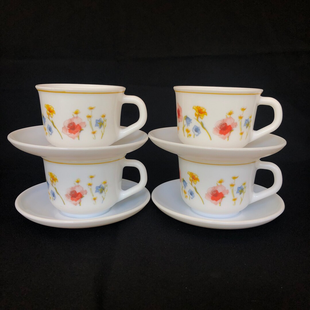 Vintage Arcopal Floral Tea Cup Set, French Coffee Cups (set of Four) - Etsy