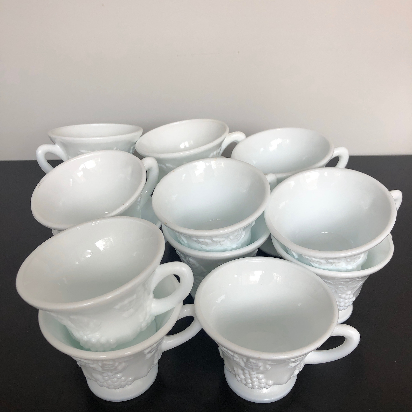 Vintage Bright Opaque White Milkglass Cup With Embossed Grape/vine/ivy ...