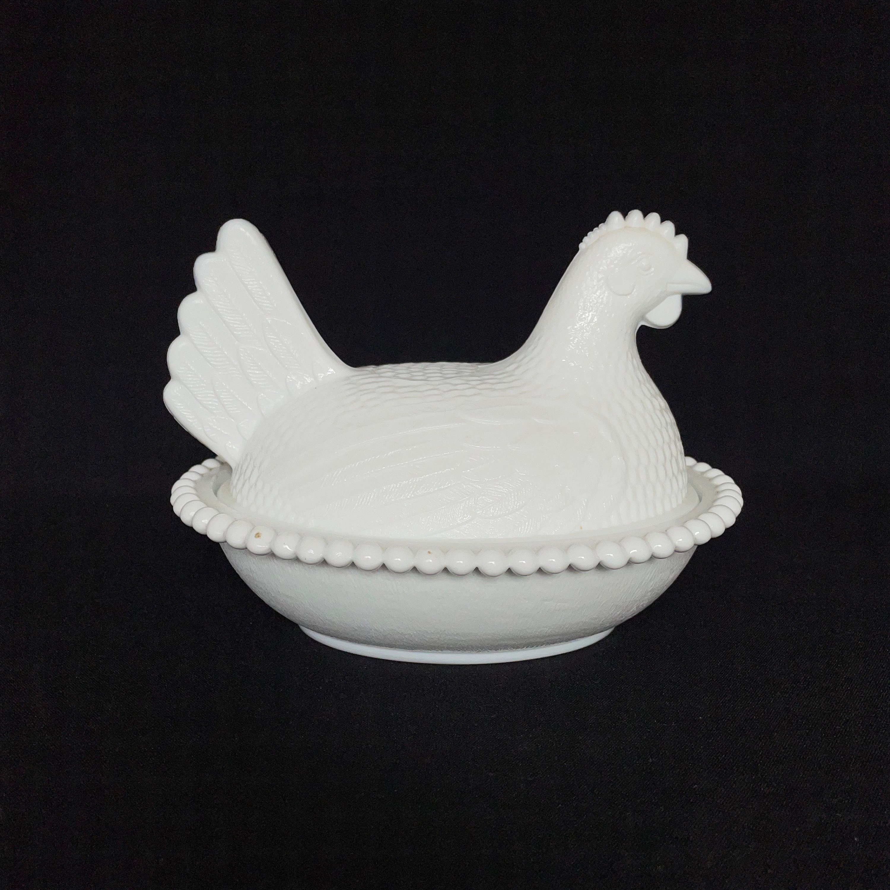 Indiana Glass Nesting Hen Vintage White Milkglass Covered Dish Bowl ...