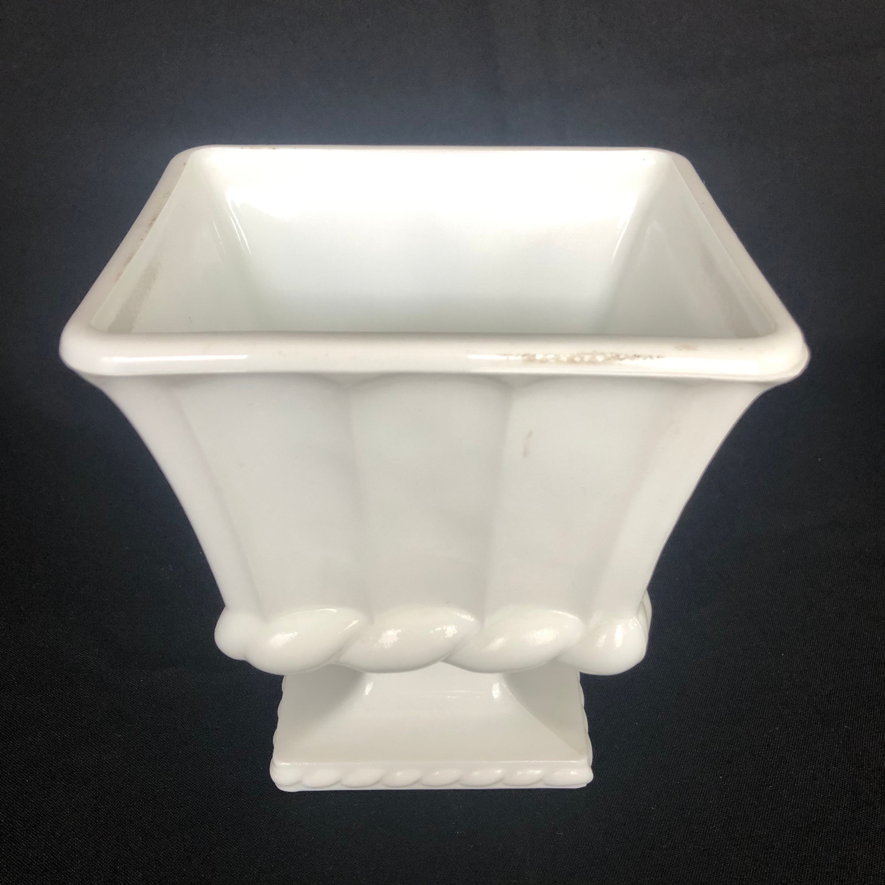 Vintage Milk Glass Rectangular Panelled Pedestal Planter With Stylized ...