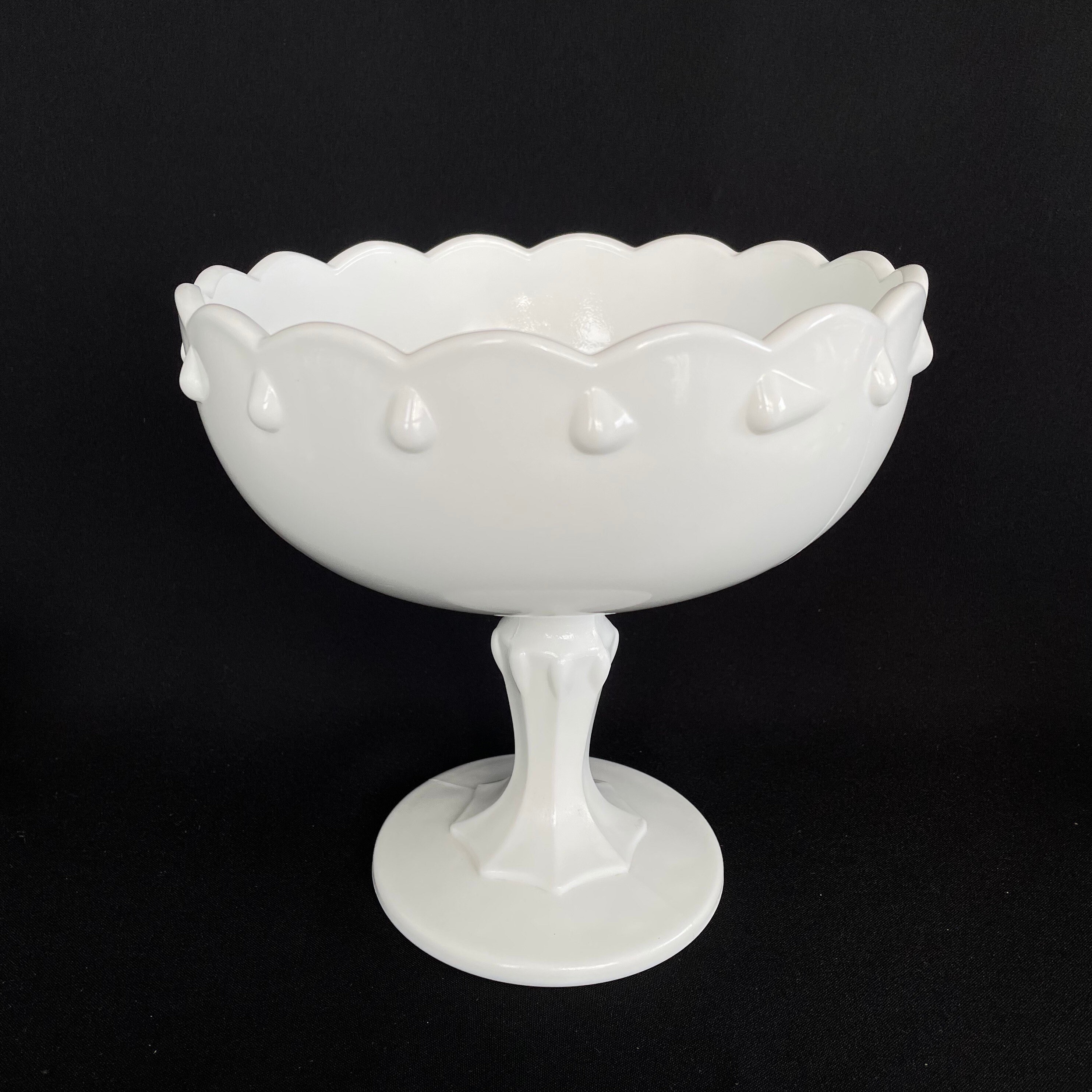 LARGE - Vintage Indiana Glass Tear Drop White Opaque Milkglass Compote ...