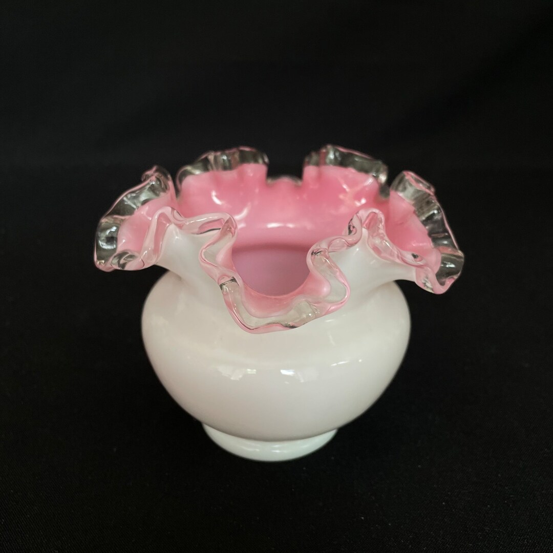 Vintage Silvercrest Unmarked Fenton Pink Interior Milkglass Ruffled Rim ...