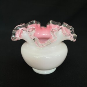 Vintage Silvercrest Unmarked Fenton Pink Interior Milkglass Ruffled Rim ...