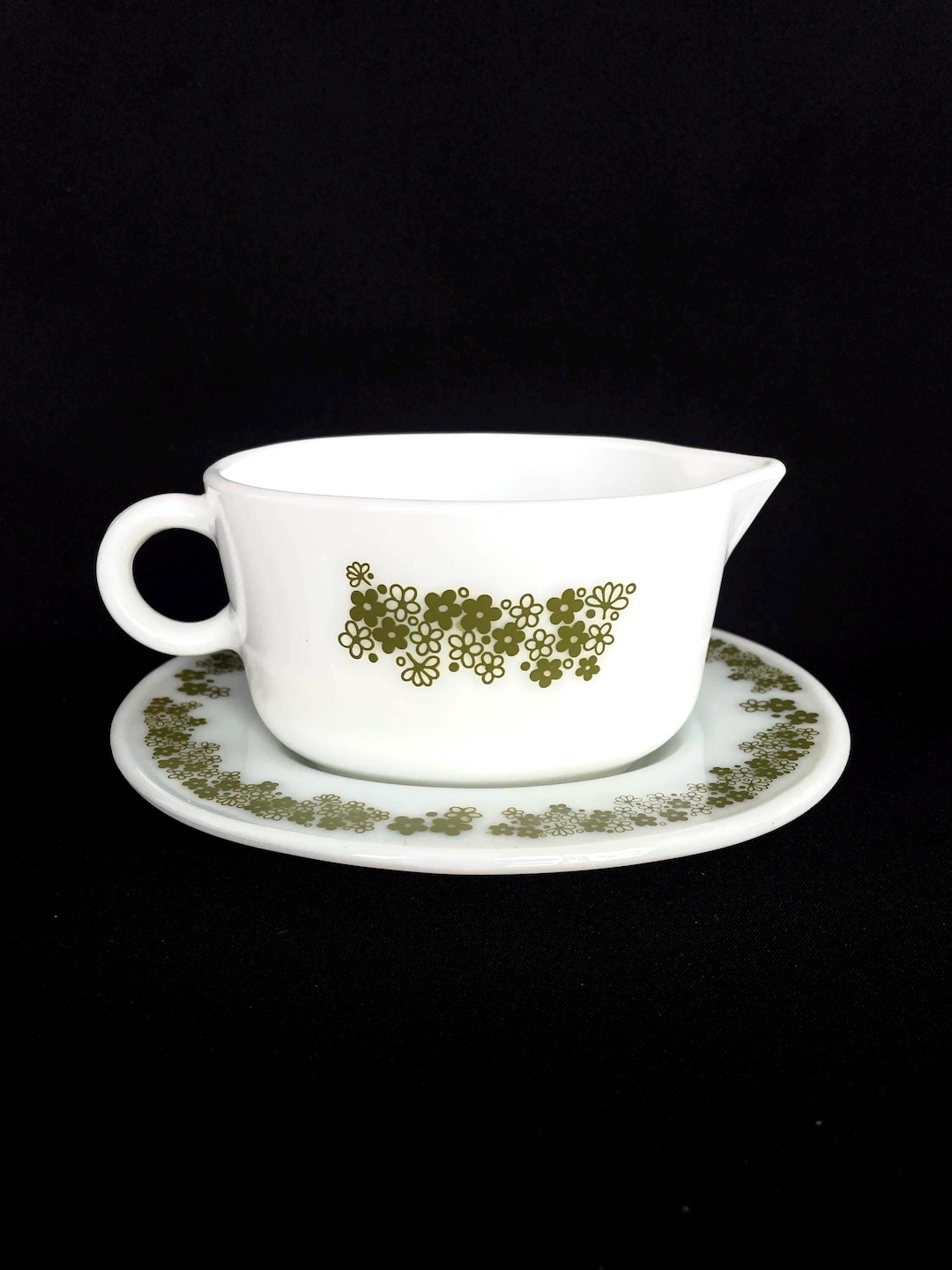 Vintage PYREX Spring Blossom Pattern Milk Glass Gravy Boat With ...