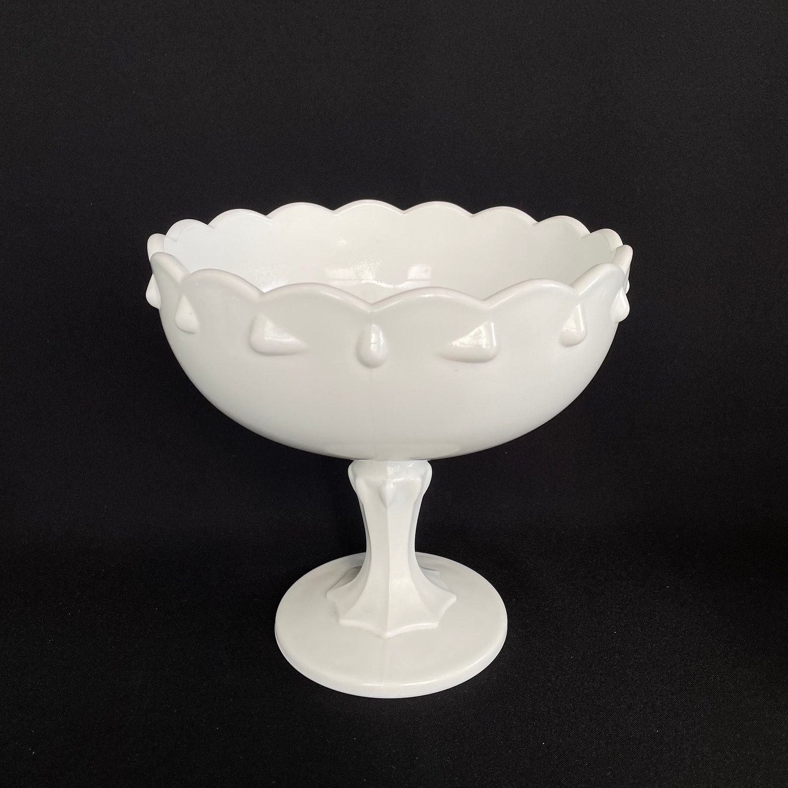 LARGE - Vintage Indiana Glass Tear Drop White Opaque Milkglass Compote ...