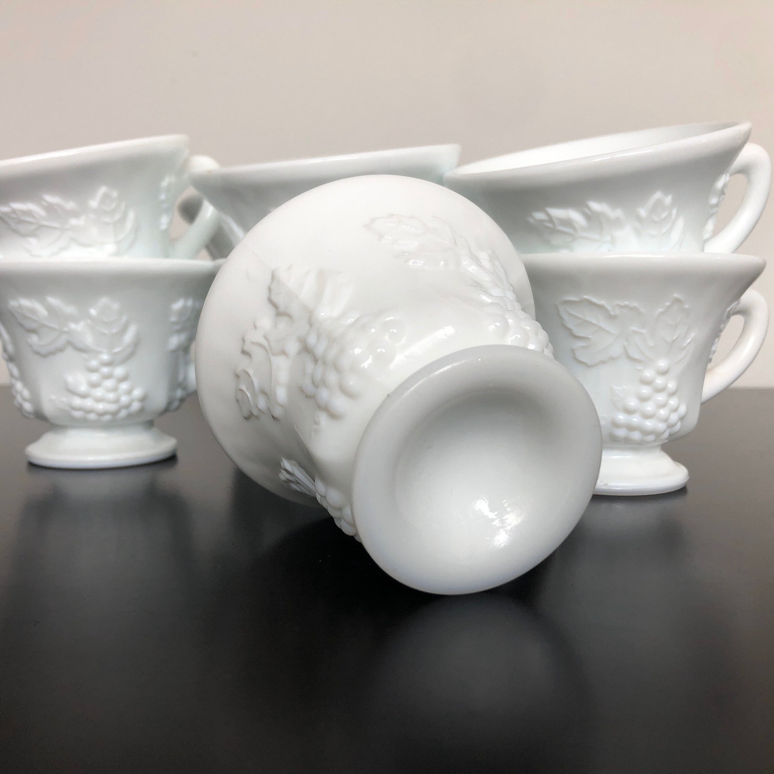 Vintage Bright Opaque White Milkglass Cup With Embossed Grape/vine/ivy ...