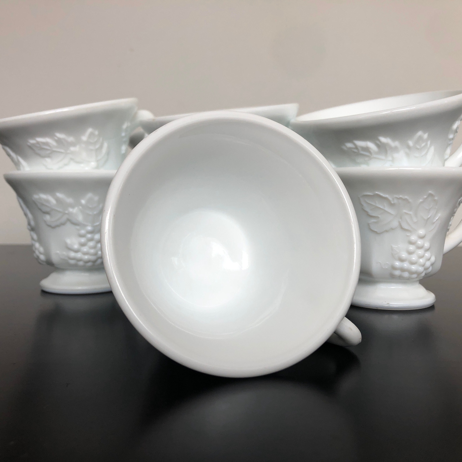 Vintage Bright Opaque White Milkglass Cup With Embossed Grape/vine/ivy ...