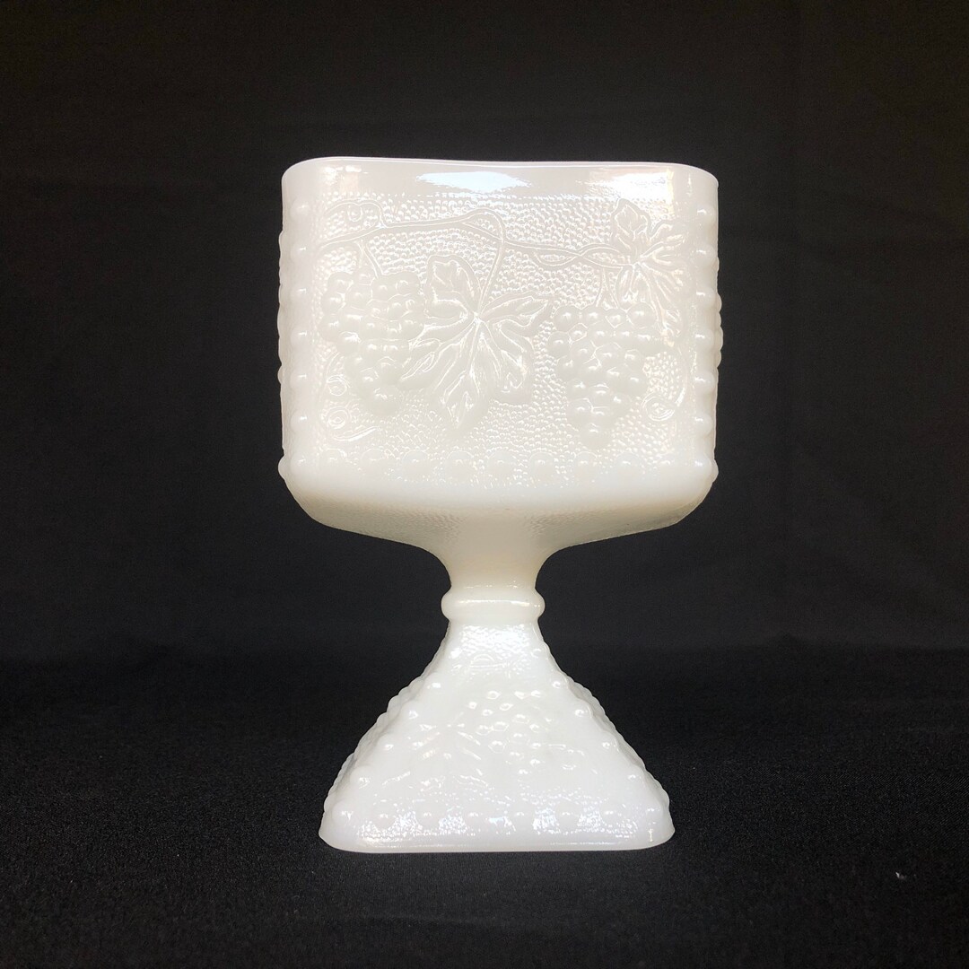 Square Footed Milk Glass Compote With Raised Grapevine Motif Milkglass ...