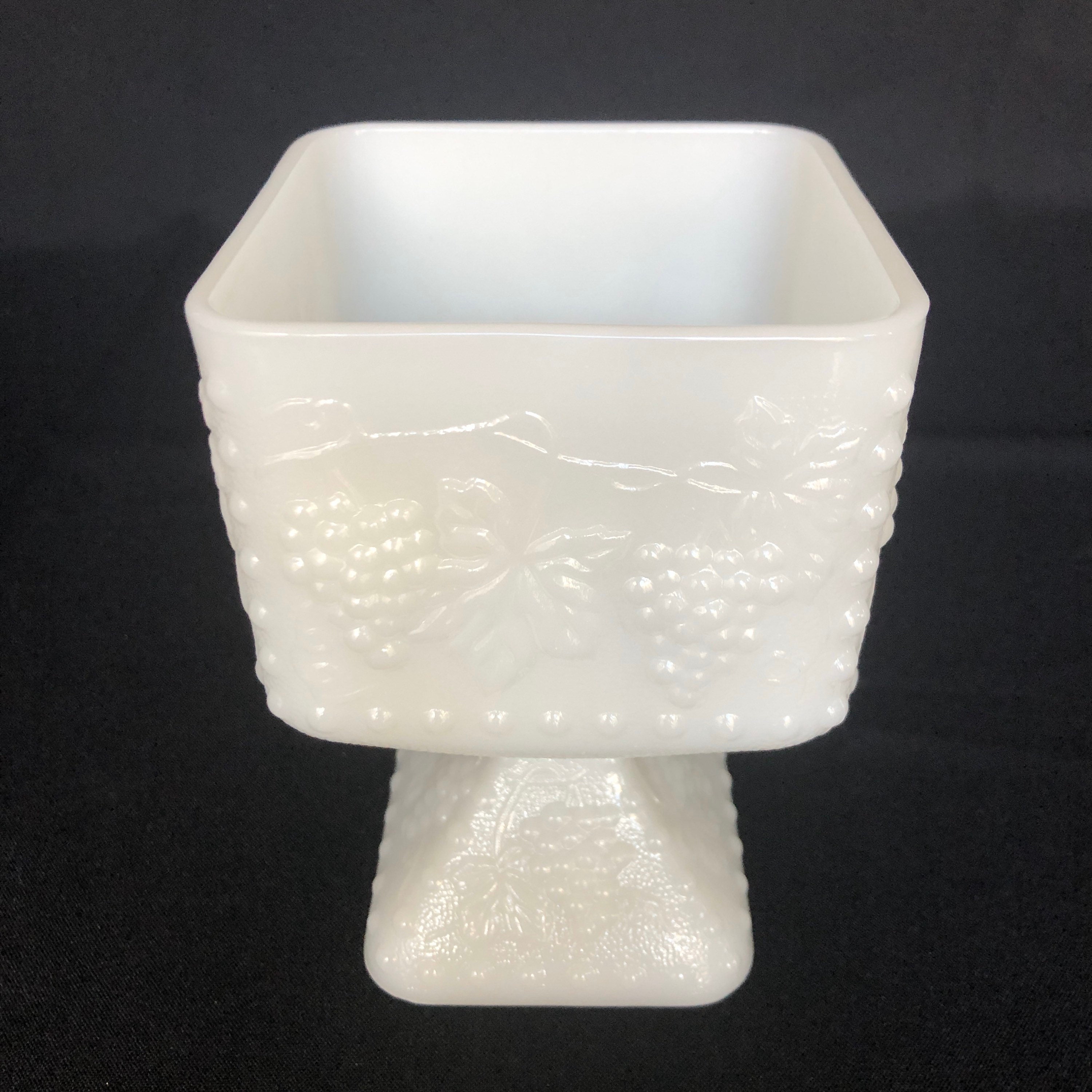 Square Footed Milk Glass Compote With Raised Grapevine Motif - Etsy