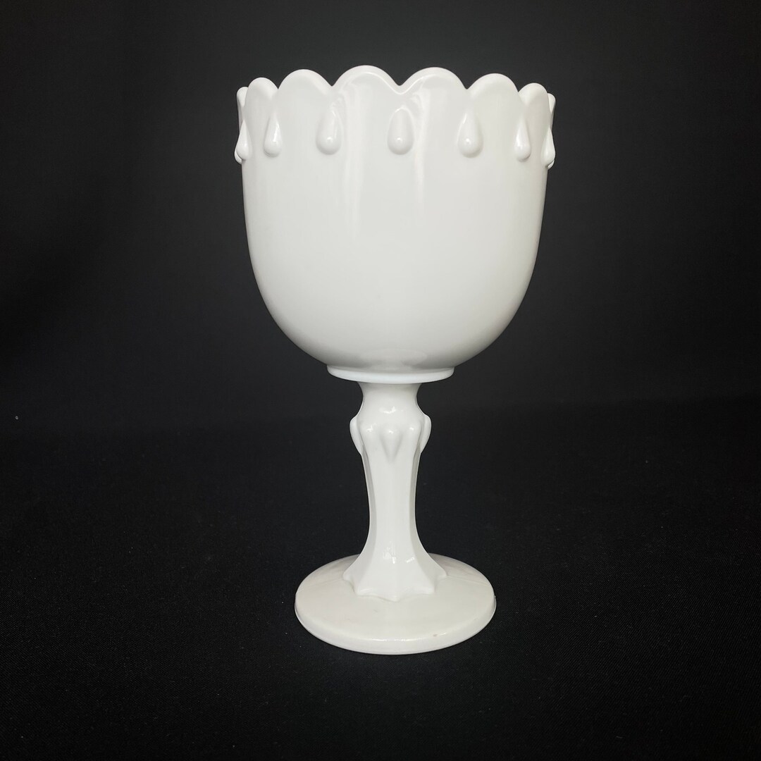 SMALL - Vintage Indiana Glass Tear Drop White Opaque Milkglass Compote ...