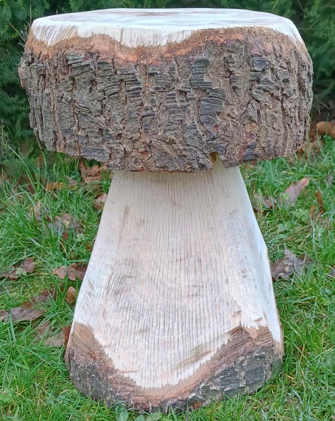 Holm Oak Wood Mushroom Seat Wooden Garden Chair, Fire Pit Seats, Rustic ...