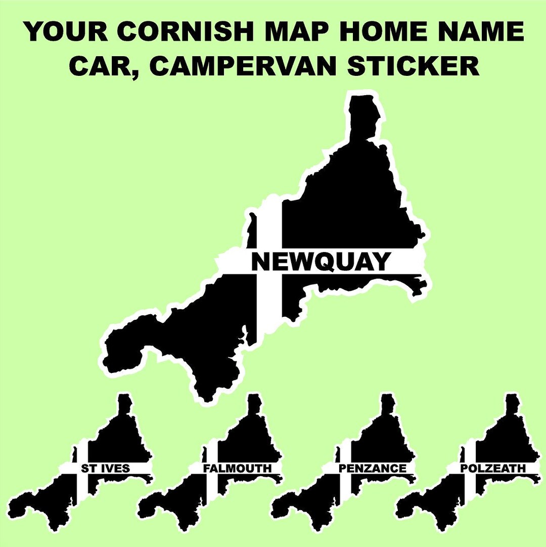 Personalised Cornish Name Map Sticker Car Campervan Home Decor Various ...