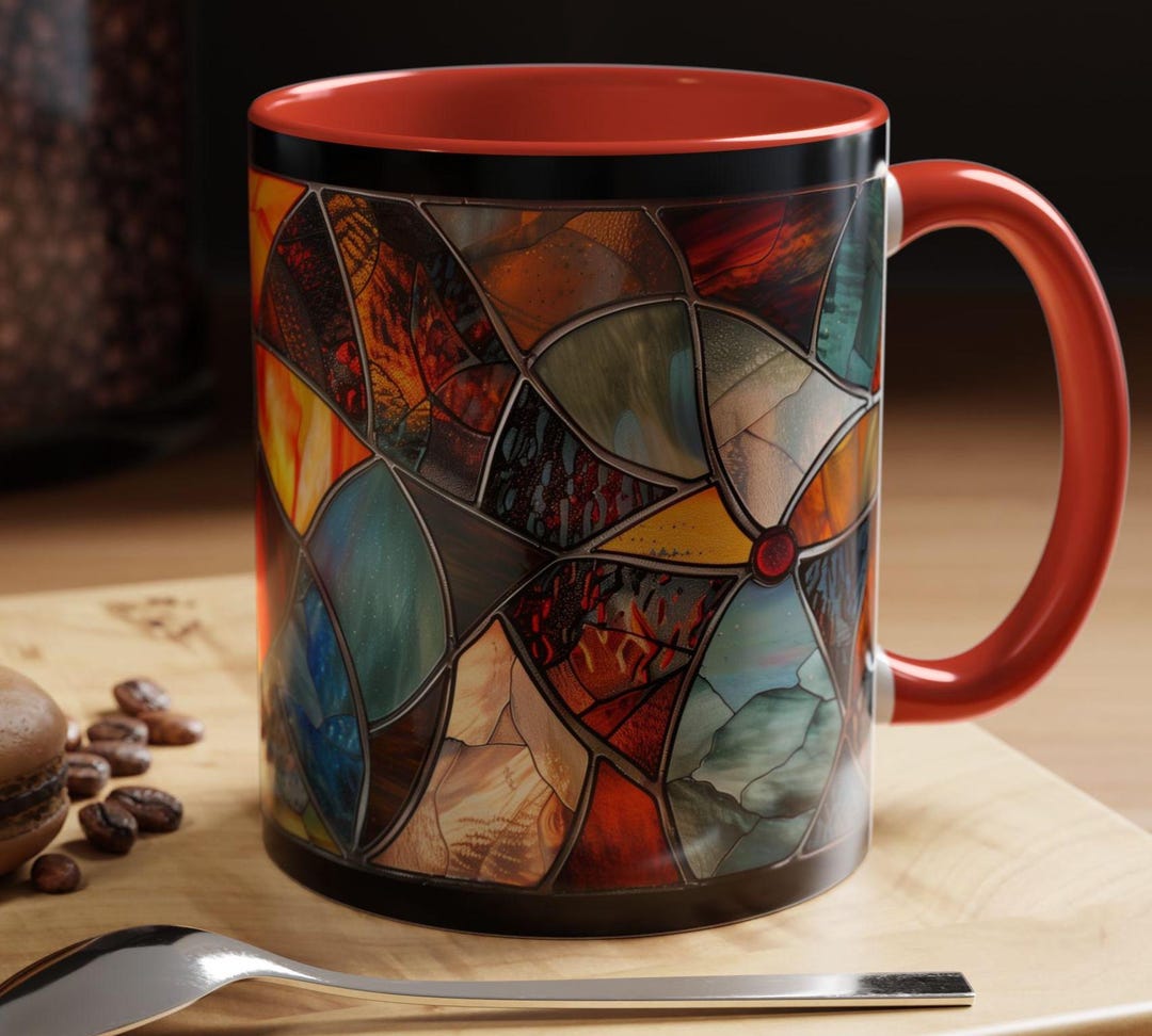 Stained Glass Coffee Mug: Vibrant Abstract Art, Bohemian Decor - Etsy