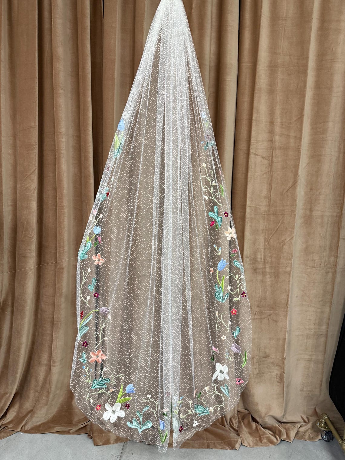 Flocked French Tulle, Multicolor Floral Edge - Etsy