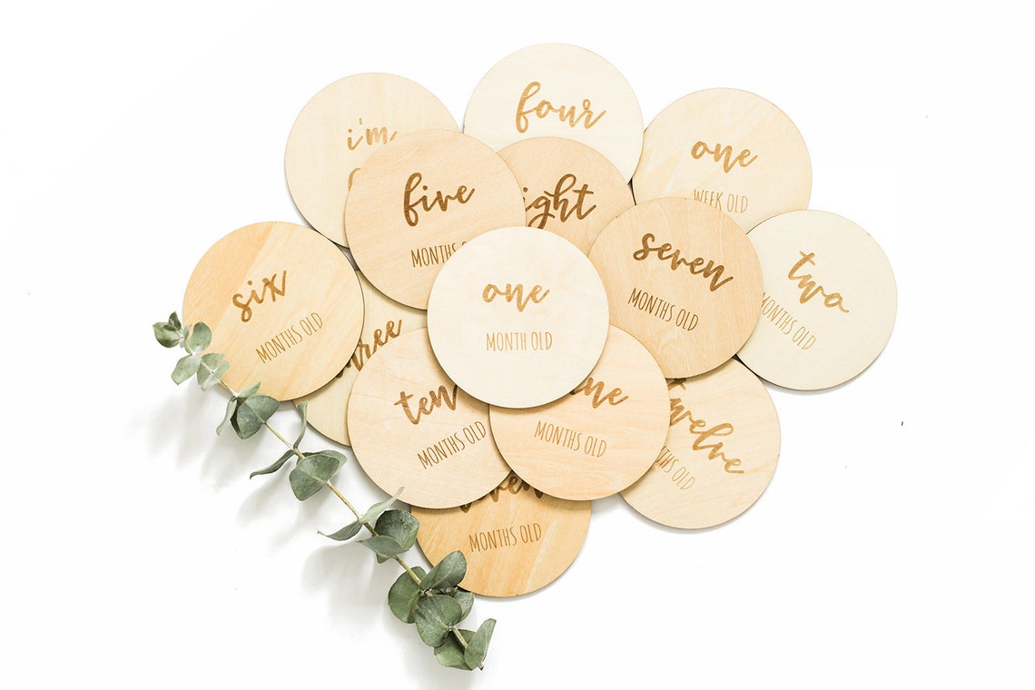 Engraved Baby Monthly Milestone Plaques Set of 14 Wooden | Etsy