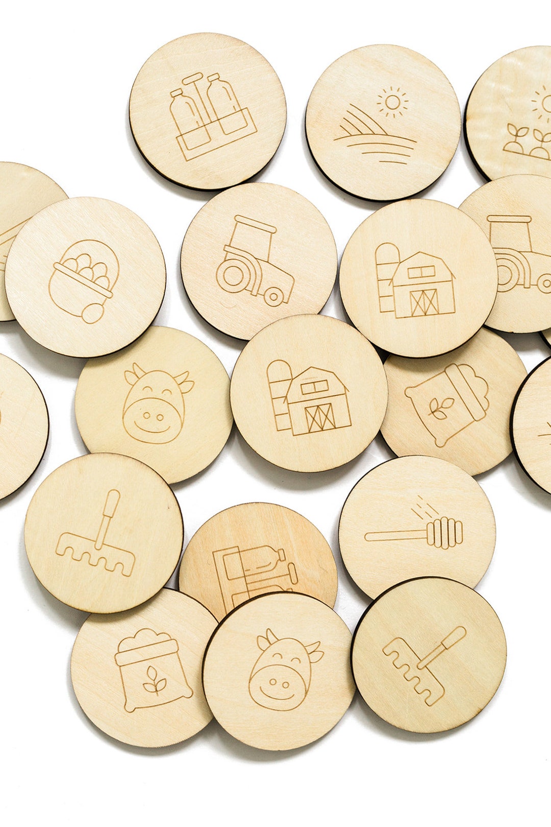 Wooden Memory Match Game, Engraved Set of 20 Farm House Edition ...