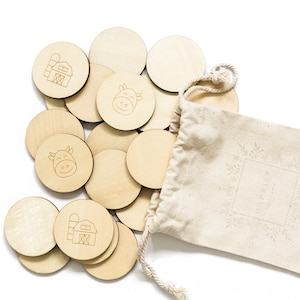 Wooden Memory Match Game, Engraved Set of 20 Farm House Edition ...