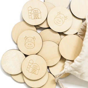 Wooden Memory Match Game, Engraved Set of 20 Farm House Edition ...