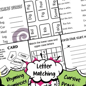 Printable Educational Worksheets/alphabet and Rhyming Digital Downloads ...