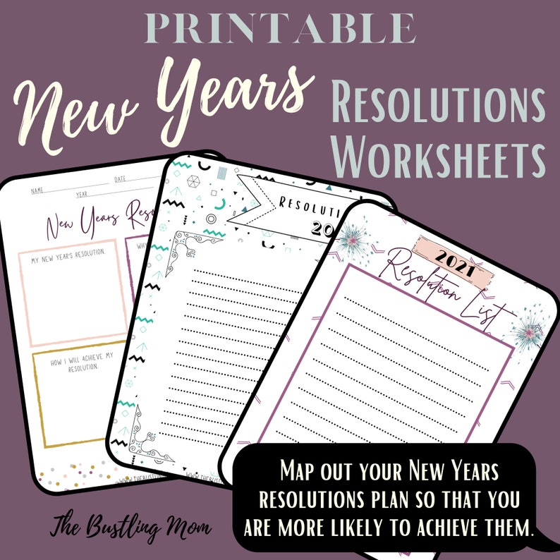Printable New Years Resolution Worksheets - Etsy