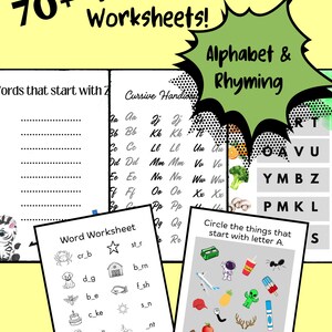 Printable Educational Worksheets/alphabet and Rhyming Digital Downloads ...